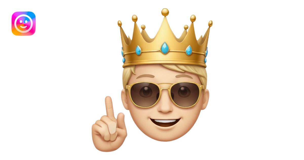Smiling face with sunglasses + crown on head + middle finger gesture ...