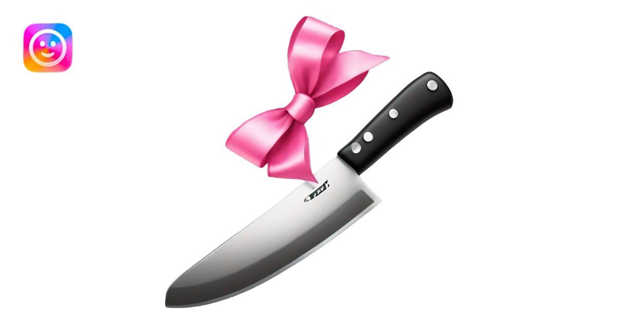 Black butcher knife with cute pink bow emoji | AI Emoji Generator