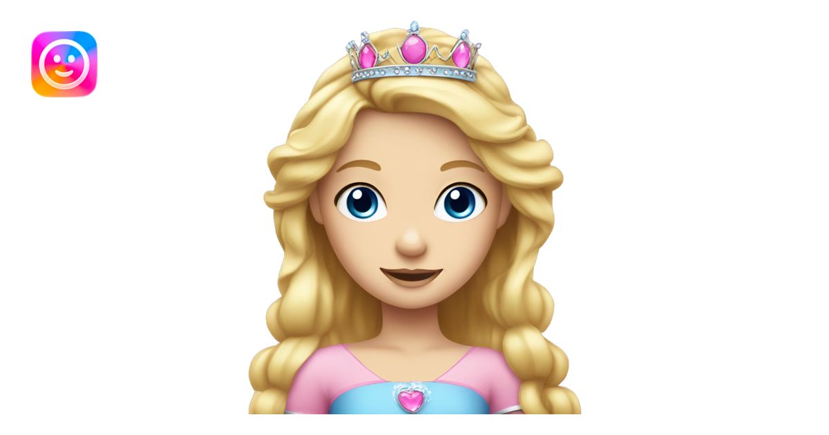 Little blonde princess with blue eyes with pink princess crown emoji ...