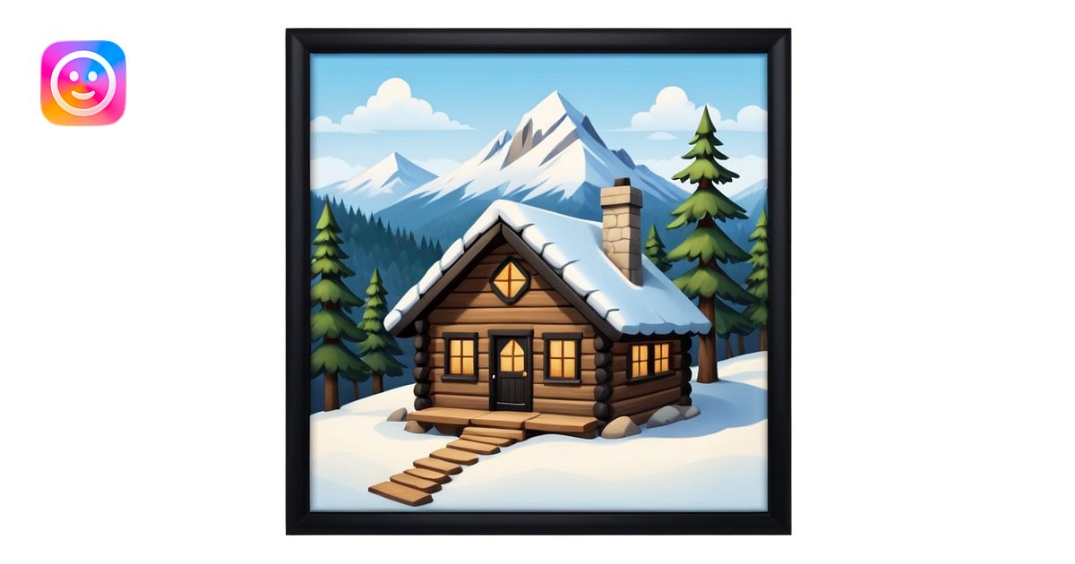 Snowy little cabin mountain woods emoji | AI Emoji Generator