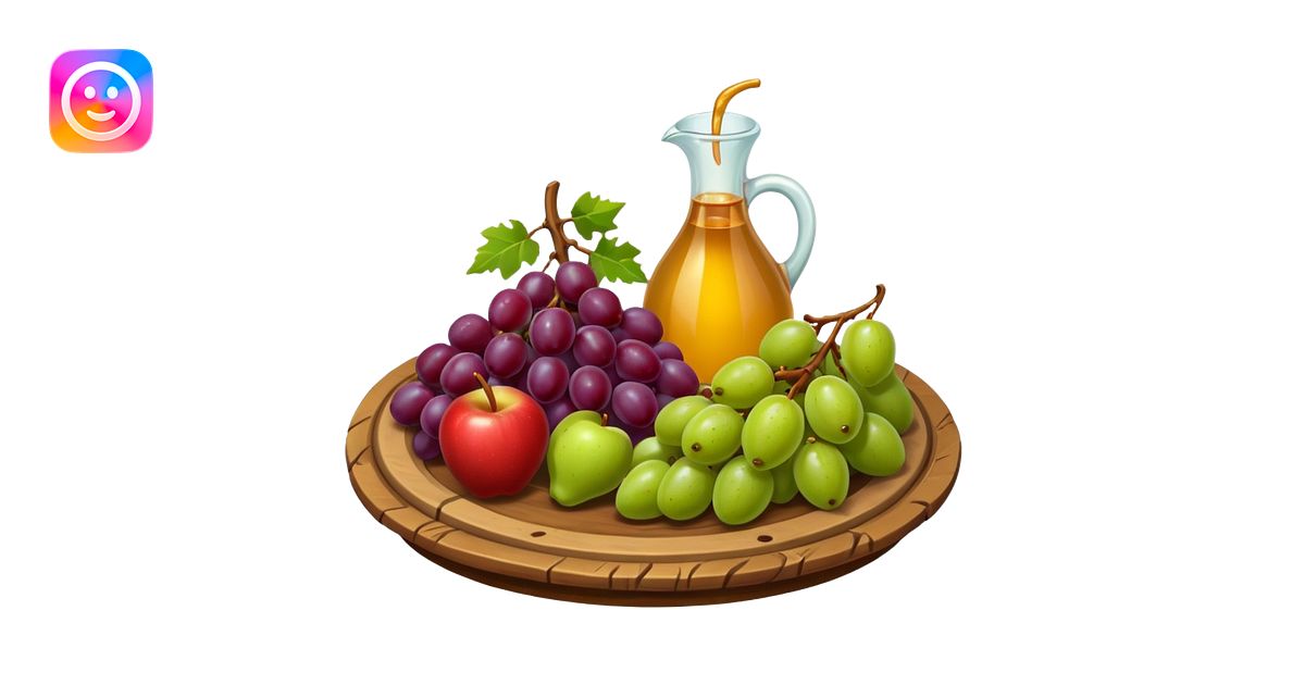 medieval fruit platter object icon, grapes apples pears, rustic plate ...