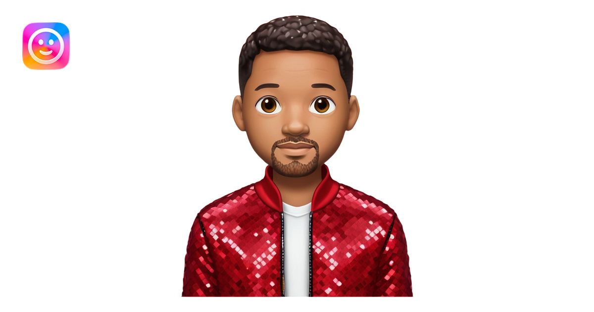 Will Smith with dark brown hair, red sequin outfit emoji | AI Emoji ...