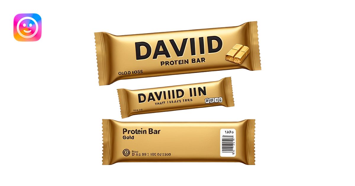 protein bar gold wrapper that says David on it in black font with a ...