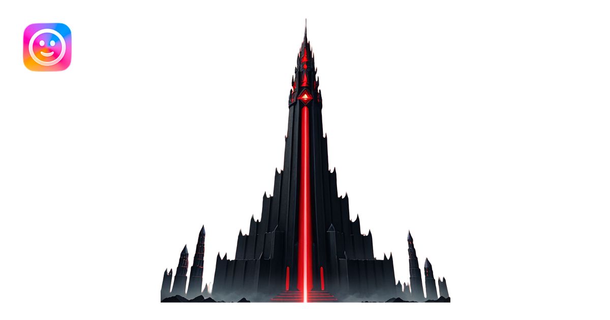 Barad Dúr from Lord of the Rings, Dark, giant Tower, with red laser ...