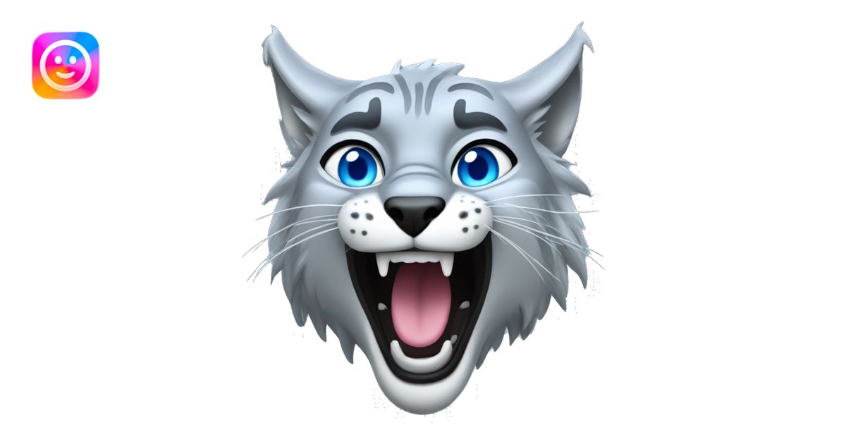 Grey lynx with blue eyes roars emoji | AI Emoji Generator