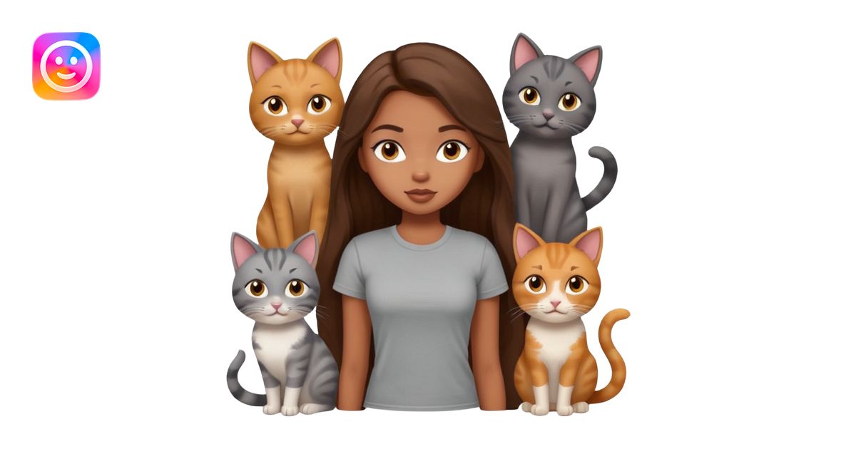 a pretty bratz dusky girl with long brown hair with six cats nd wearing ...