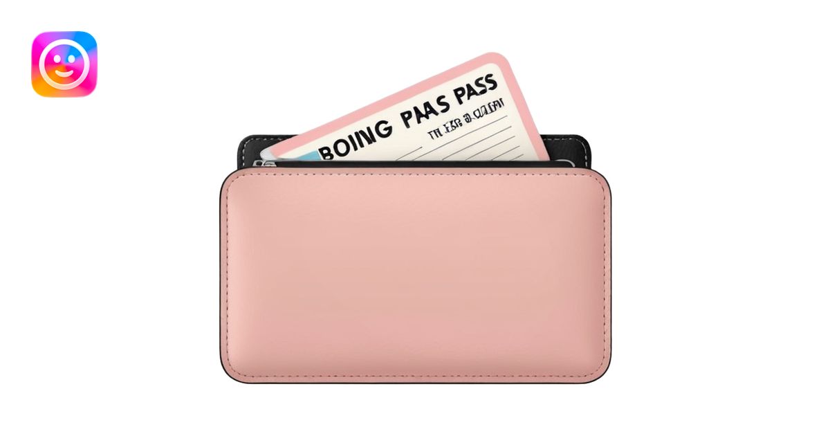 Pastel pink boarding pass tucked inside a beige leather wallet, clean ...