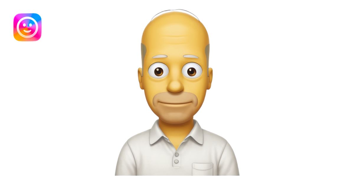Homer Simpson classic emoji style, yellow skin, bald head, white shirt ...