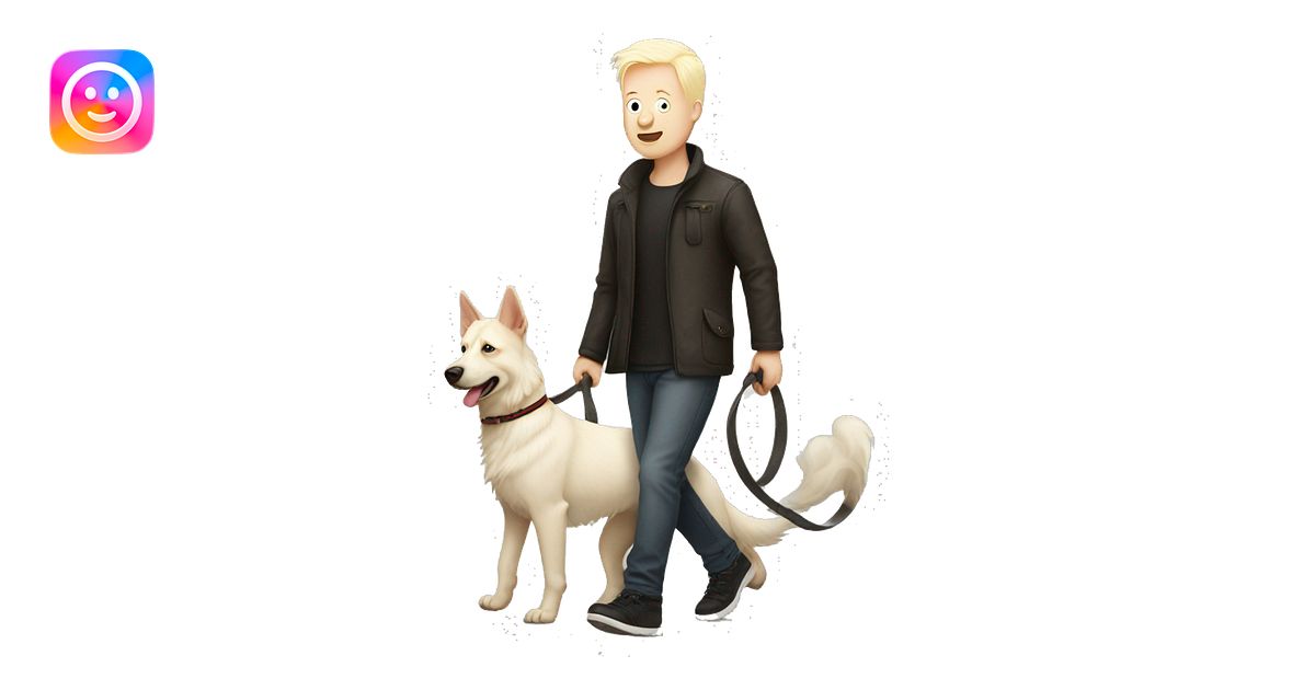 albino guy walking a german shepard emoji | AI Emoji Generator