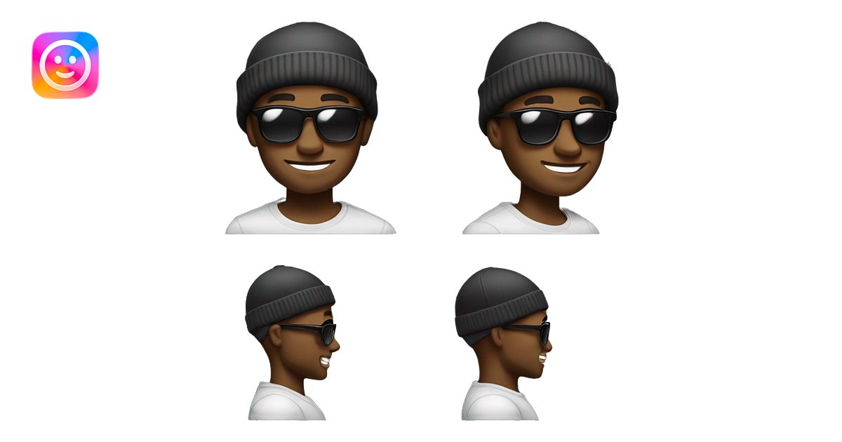 Generate a cartoon emoji of a Black man with a beanie, sunglasses, and ...