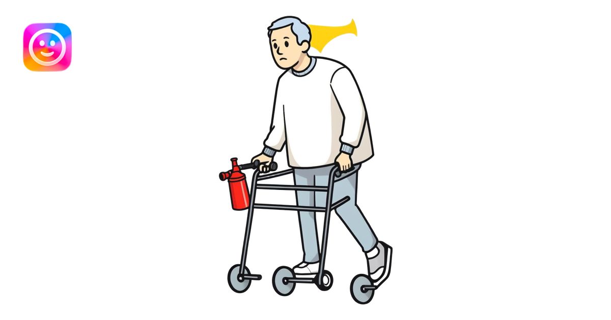 Man using walker with air horn on handles image | AI Emoji Generator