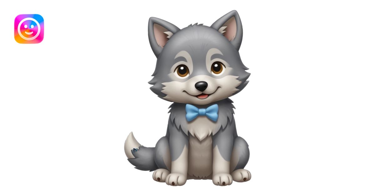 an animated gif sticker emote of a wolf puppy in a play bow wagging its ...
