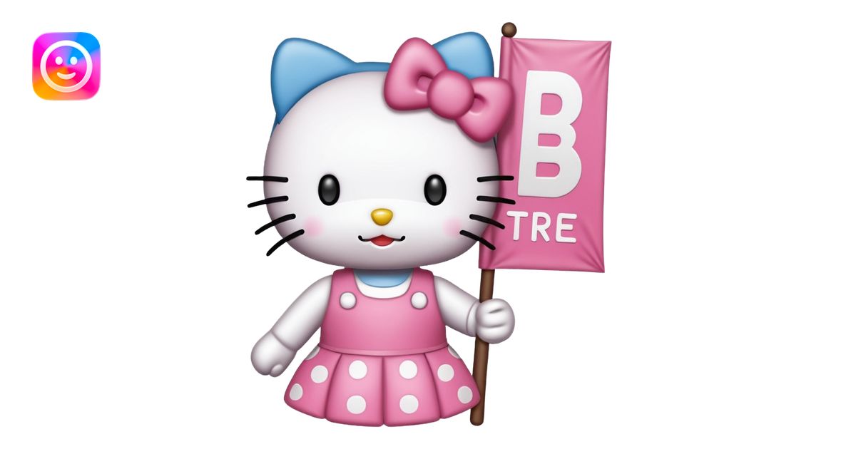 hello kitty holding a banner that says hbd TRÉ emoji | AI Emoji Generator