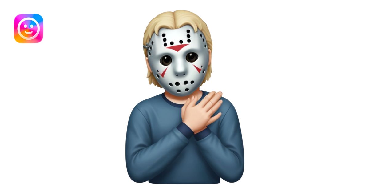 Jason Voorhees, looking cute, with his hands clasped in front of him ...