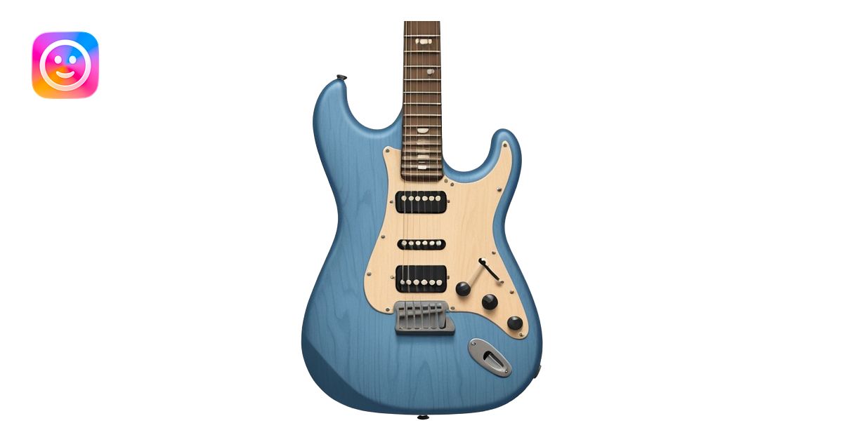 A gray-blue electric guitar with a black pick guard and only one volume ...