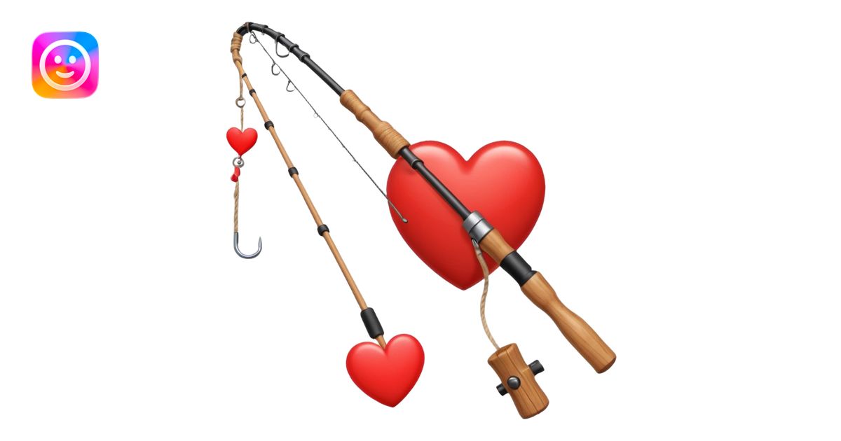 Fishing pole with heart caught emoji | AI Emoji Generator