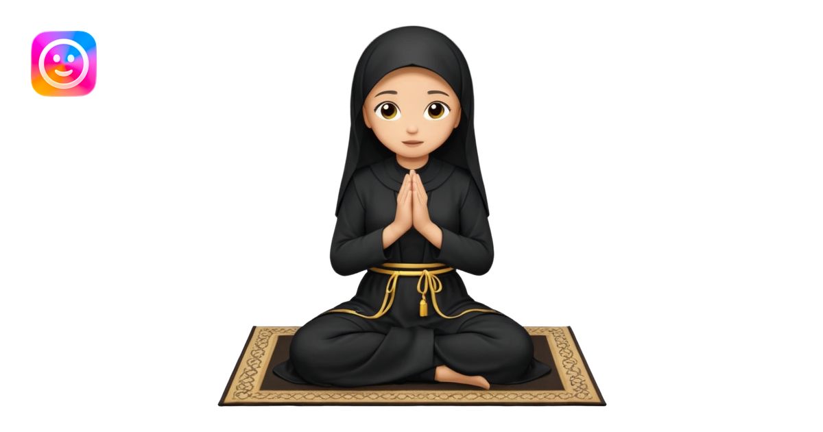 Light skin Muslim woman in black abaya side profile praying on prayer ...