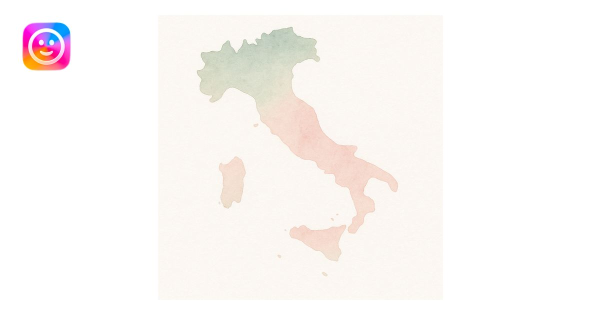 Map of Italy in watercolor style with white, green, and pink pastel ...