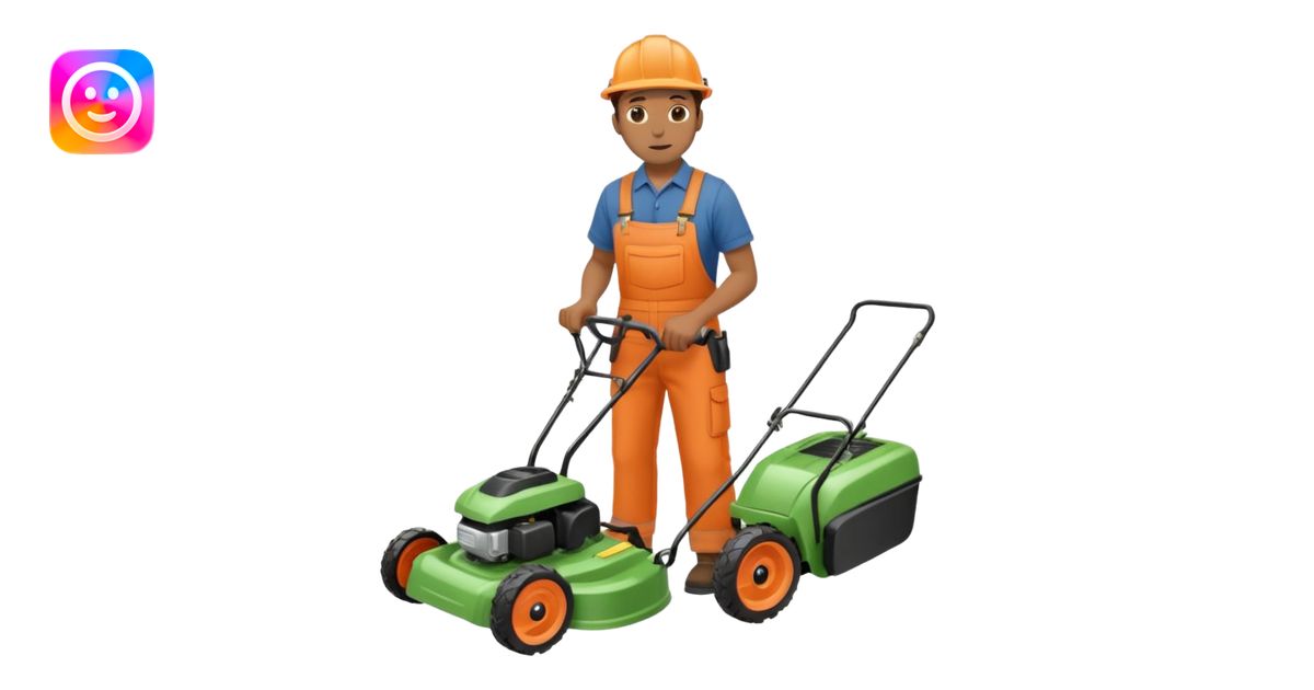 Maintenance worker with lawnmower, full body emoji | AI Emoji Generator
