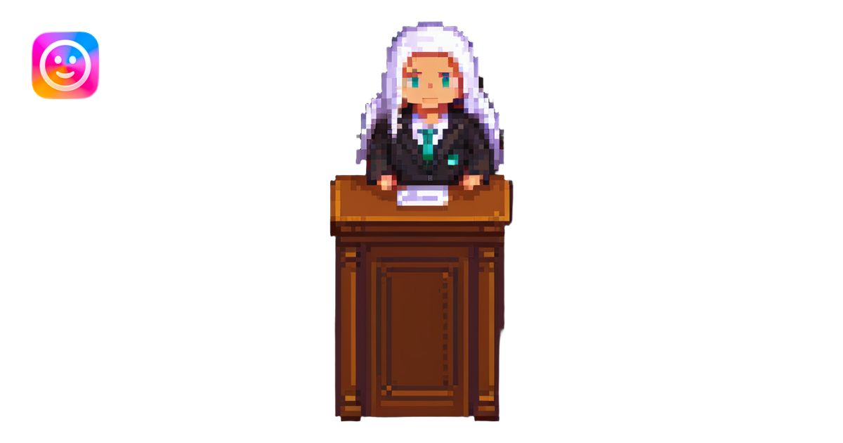 pixel art lawyer at a courtroom podium illustration | AI Emoji Generator