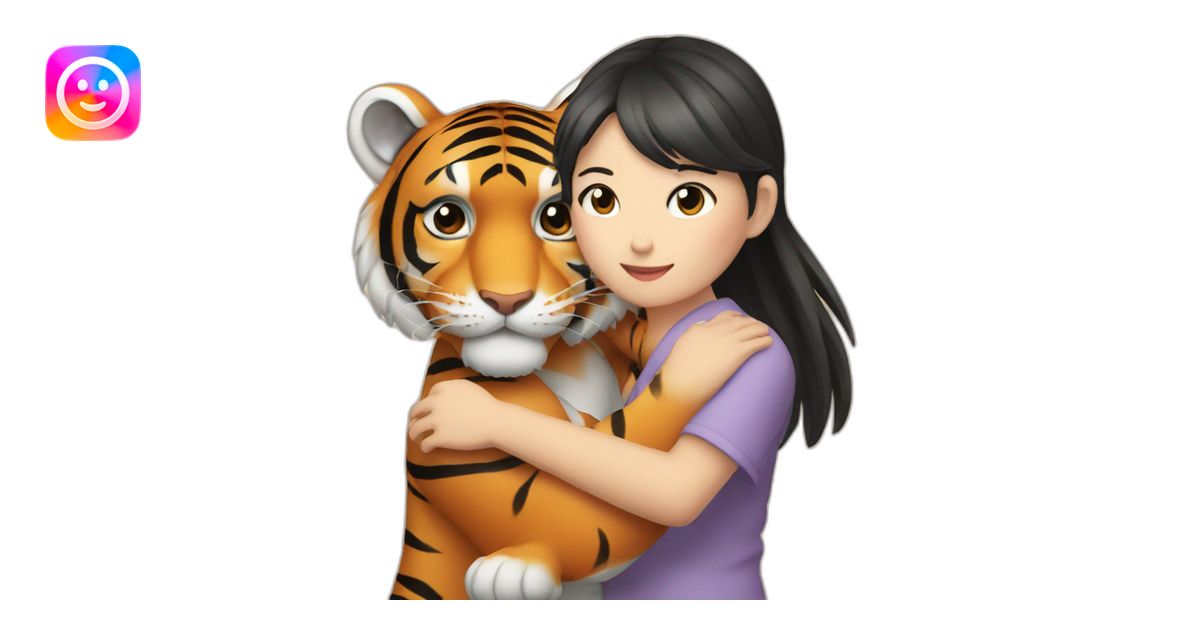 Tiger in arm of Japanese girl emoji | AI Emoji Generator