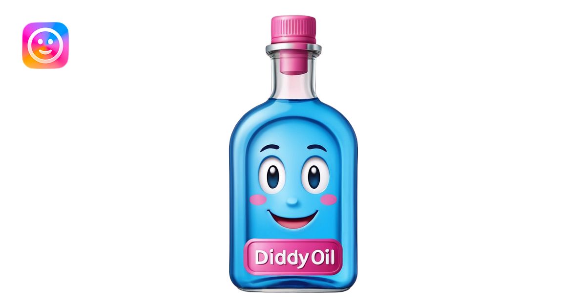 Smiling bottle of oil blue top pink outside with logo that says diddy ...