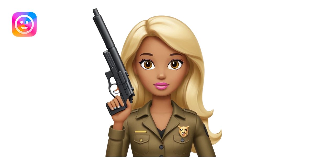 Brown skin blonde hair barbie with black gun emoji | AI Emoji Generator