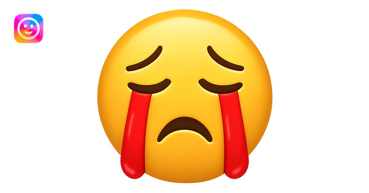 yellow crying face emoji with red tears image | AI Emoji Generator
