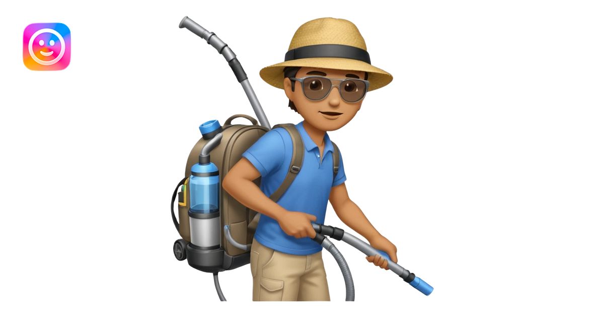 Dude cleaning car with a vacuum in a backpack emoji | AI Emoji Generator
