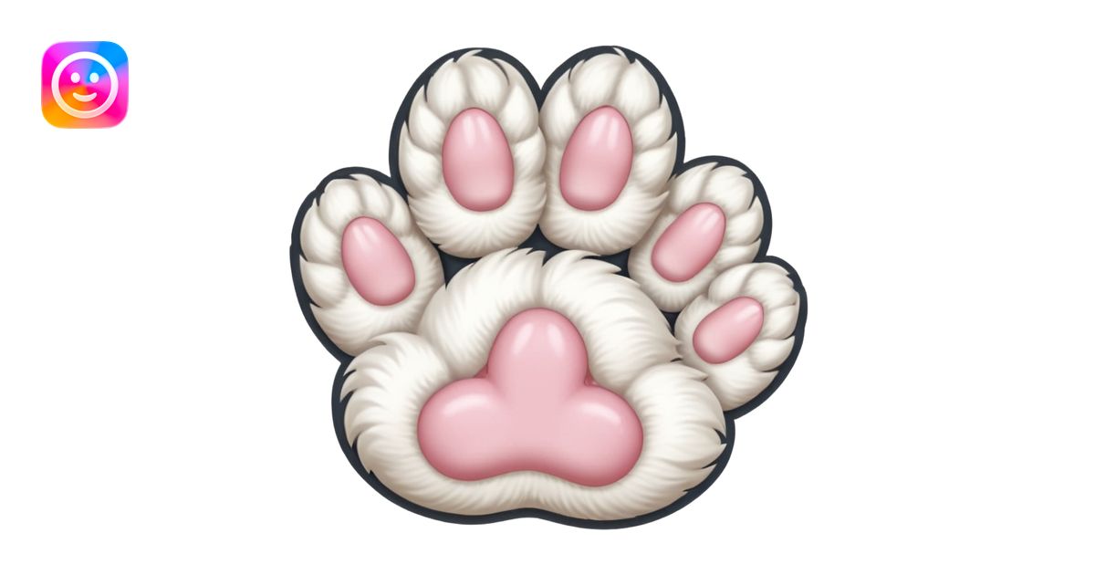 Fluffy white cat paw with six toes emoji | AI Emoji Generator