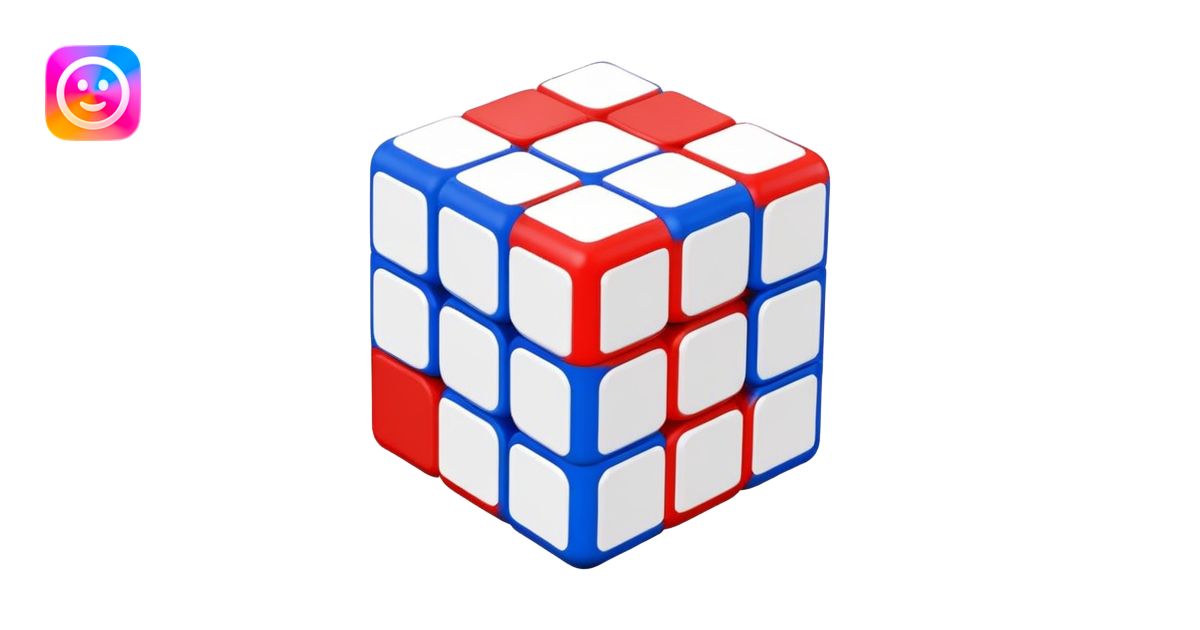 A minimalist 3x3 Rubik's Cube with only blue, red, and white colors ...