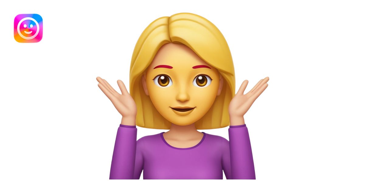 Apple-style 3D emoji of a cartoon woman with both hands placed at the ...