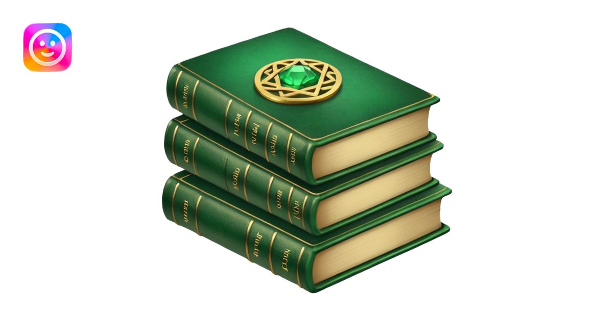 pile of magic spell books emerald emoji | AI Emoji Generator