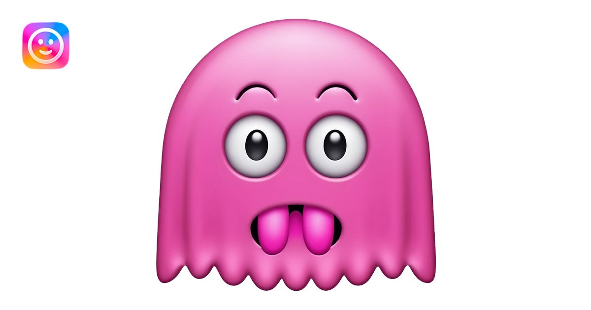 Pink Pacman ghost character with big eyelashes emoji | AI Emoji Generator