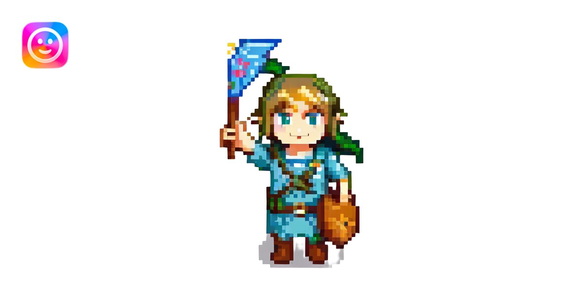 Pixel art Link from Zelda, waving and saying bonjour, retro video game ...