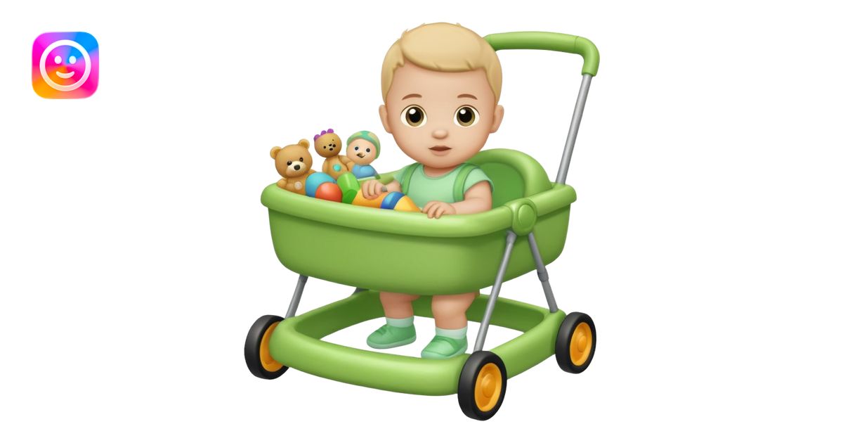 green baby walker with toys on it and on baby emoji | AI Emoji Generator