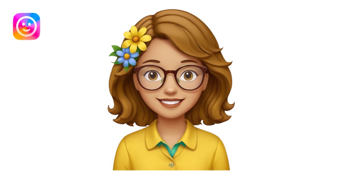 girl with a yellow blouse with flowers, with hair in waves with glasses ...