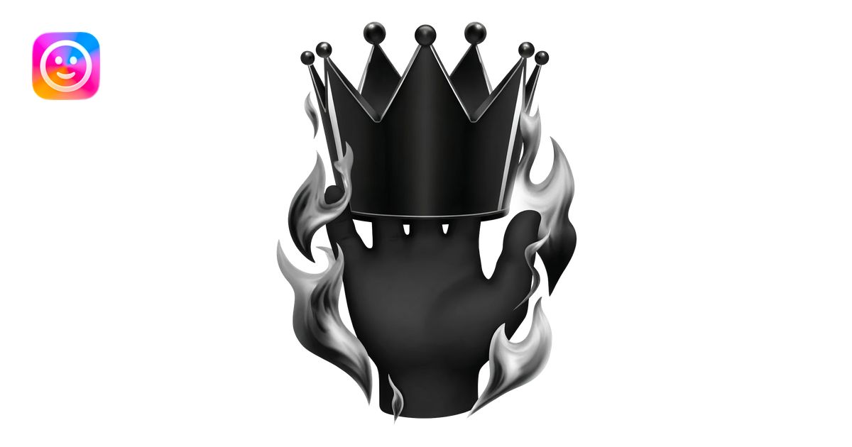 generate a black hand burning with black flames, gripping a black crown ...