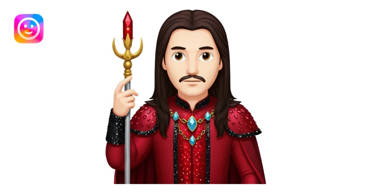 Vlad Tepes with long dark brown hair, dark red sequin outfit emoji | AI ...