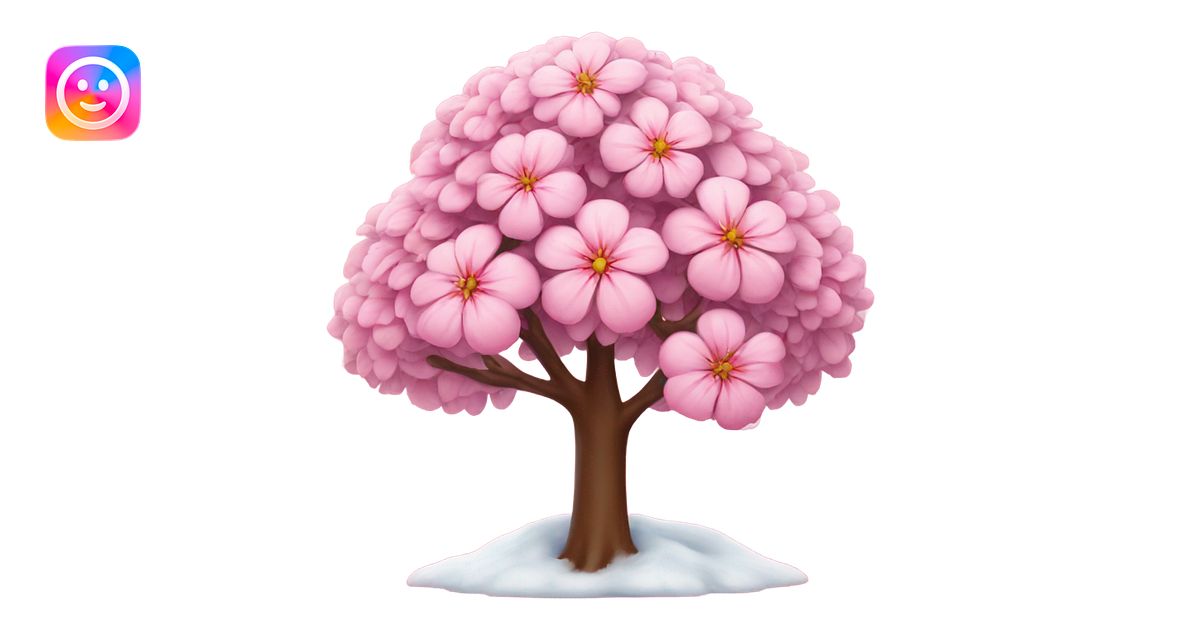 pink flower tree with snow falling on it emoji | AI Emoji Generator