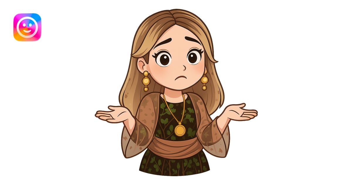 Kurdish cartoon sticker of the same woman in the new dress, shrugging ...