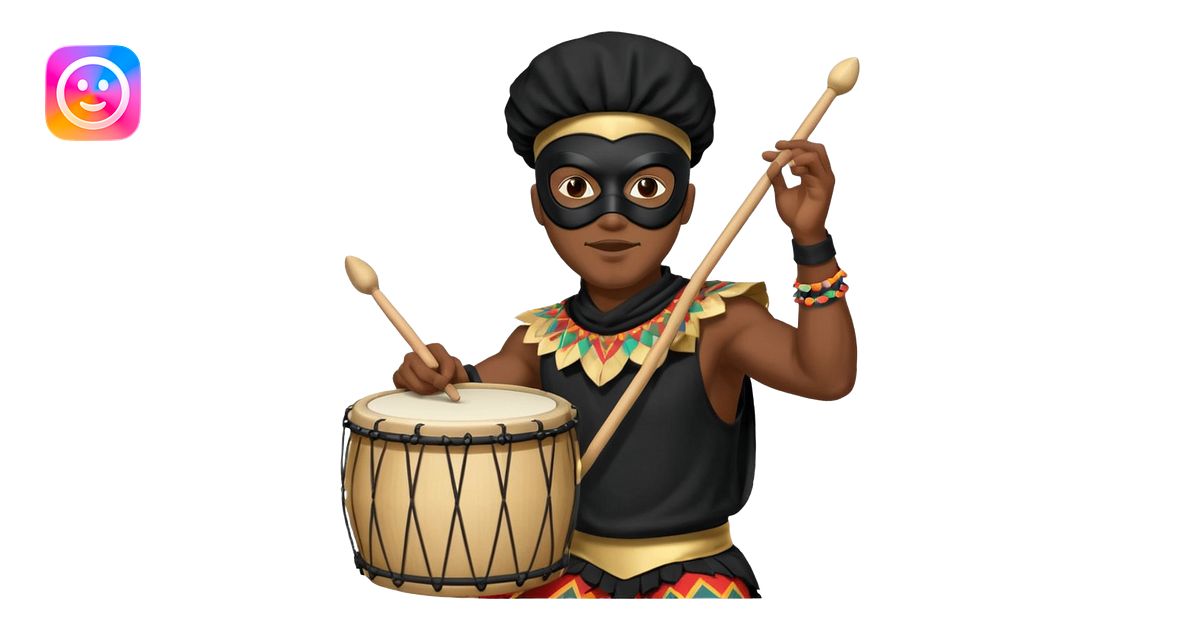 Masked Festival Drummer black man emoji | AI Emoji Generator