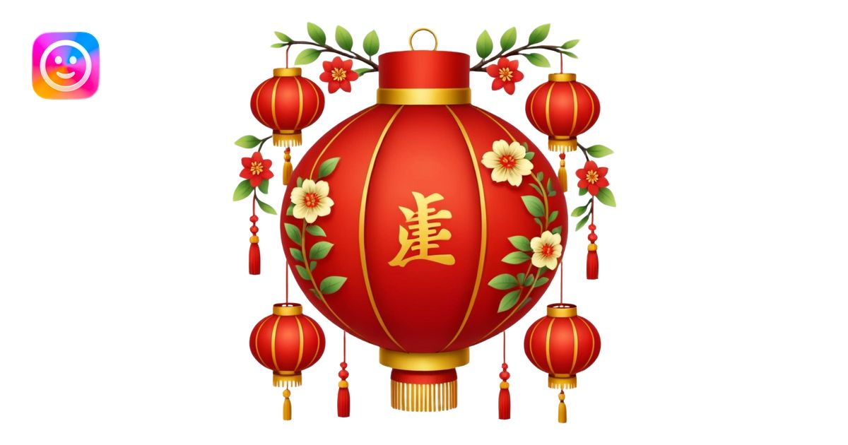 cute chinese red lantern with floral decoratons emoji | AI Emoji Generator