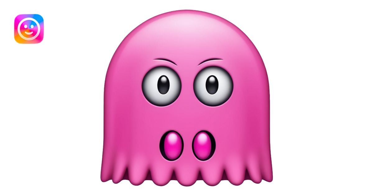 Pink Pacman ghost character with big eyelashes emoji | AI Emoji Generator