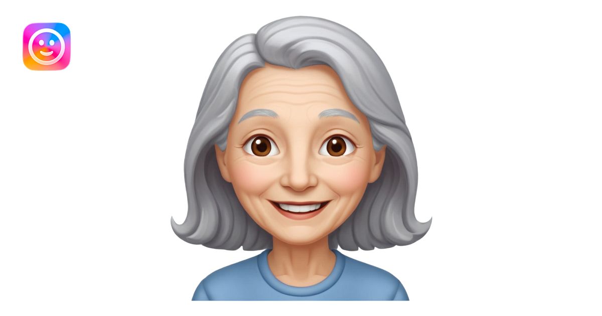an elderly woman with long, grey hair and a smiling face emoji | AI ...