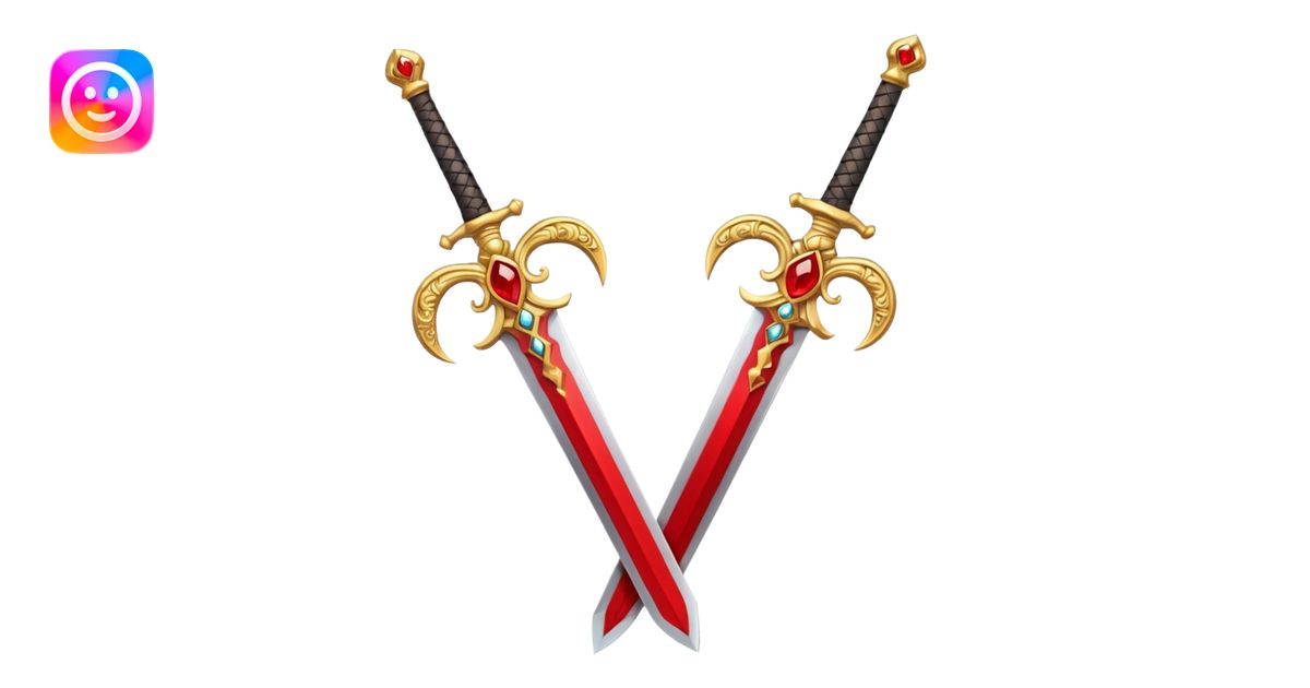 Two Golden royal swords with red gems emoji | AI Emoji Generator
