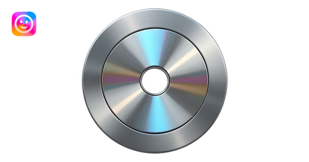 metallic disc emoji, brushed chrome surface, clean geometry, futuristic ...