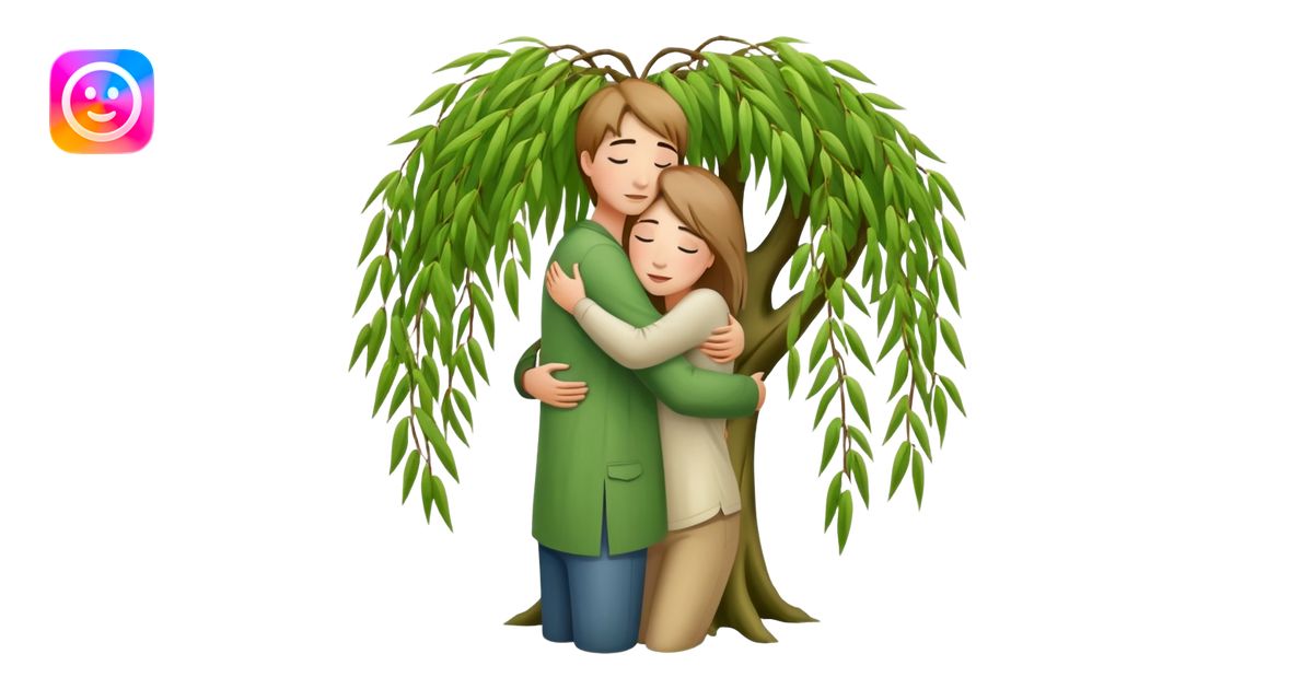 weeping willow tree with people hugging inside emoji | AI Emoji Generator