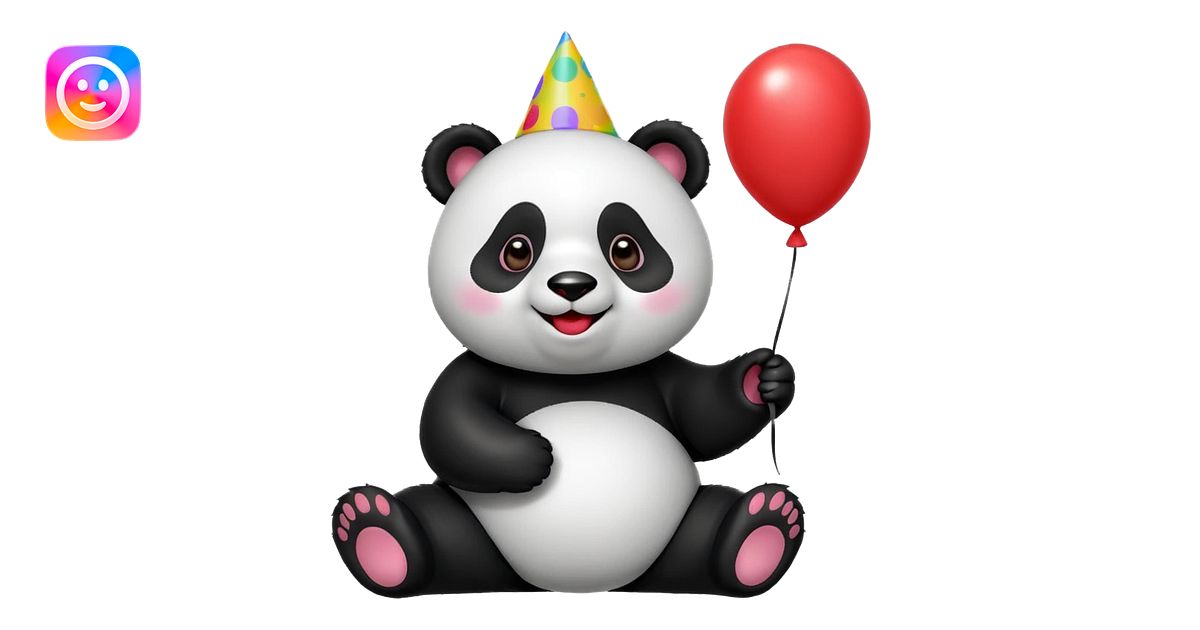 Panda with party hat and balloon emoji | AI Emoji Generator