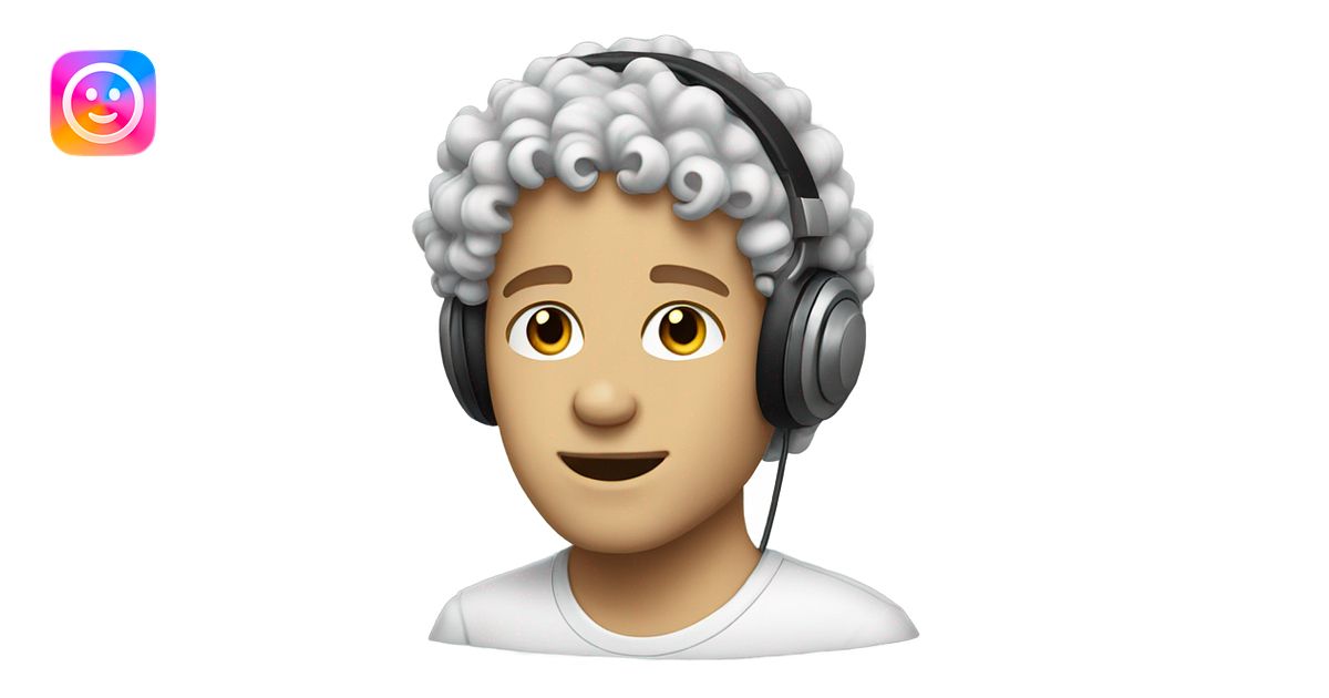 White guy curly hair headphones emoji | AI Emoji Generator
